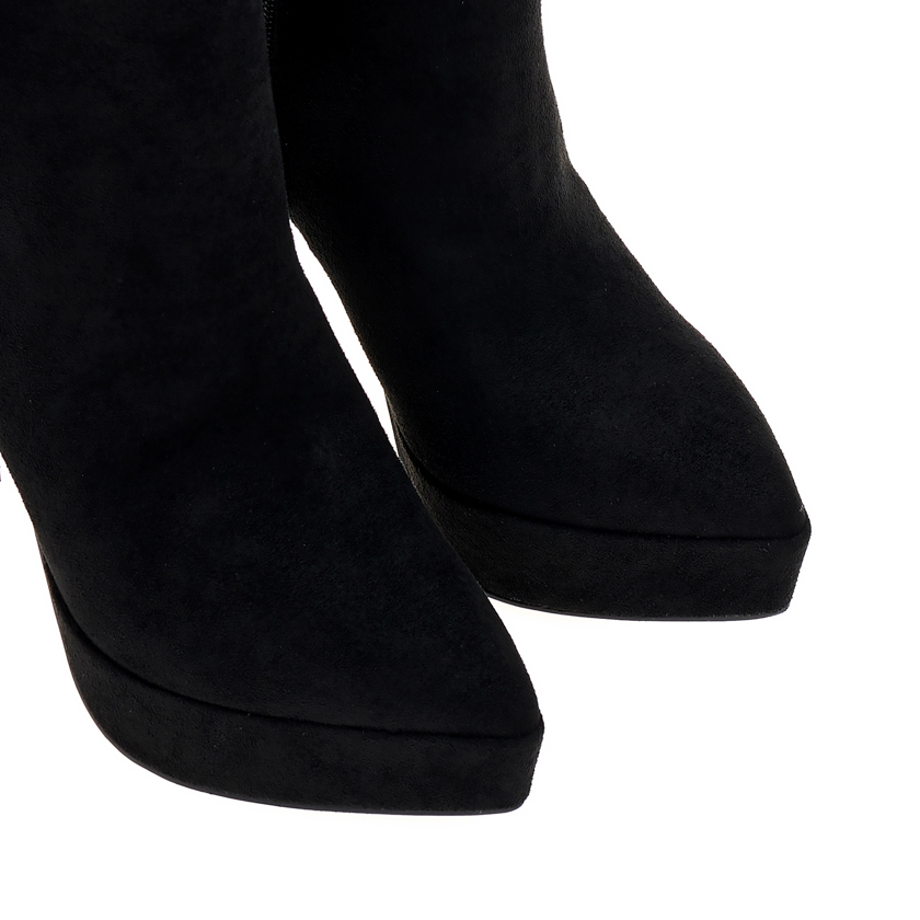 Μποτάκια μαύρα σουέτ μυτερά με φιάπα | Tsoukalas Shoes