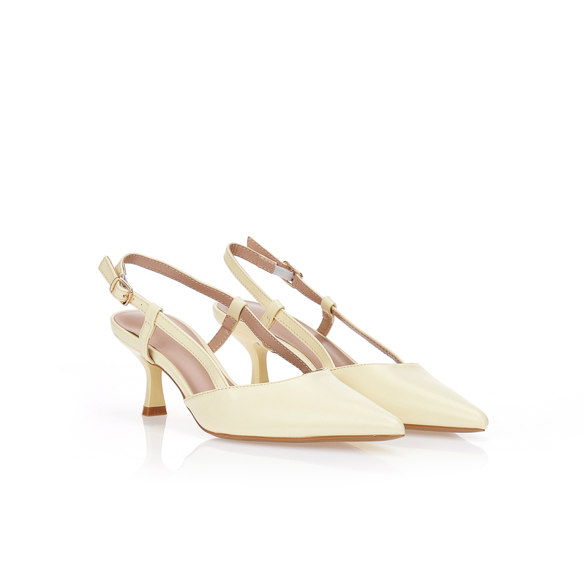 Γόβες κίτρινες slingback με χαμηλό τακούνι | TSOUKALAS